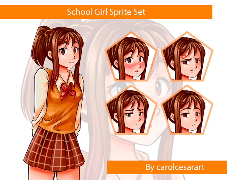 School Girl - Visual Novel Sprite Set by carolcesarart