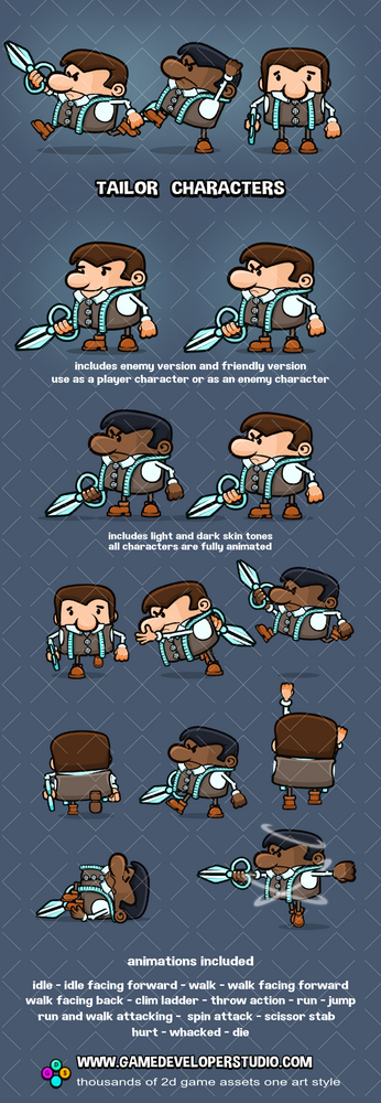 Tailor characters by Robert Brooks - gamedeveloperstudio.com