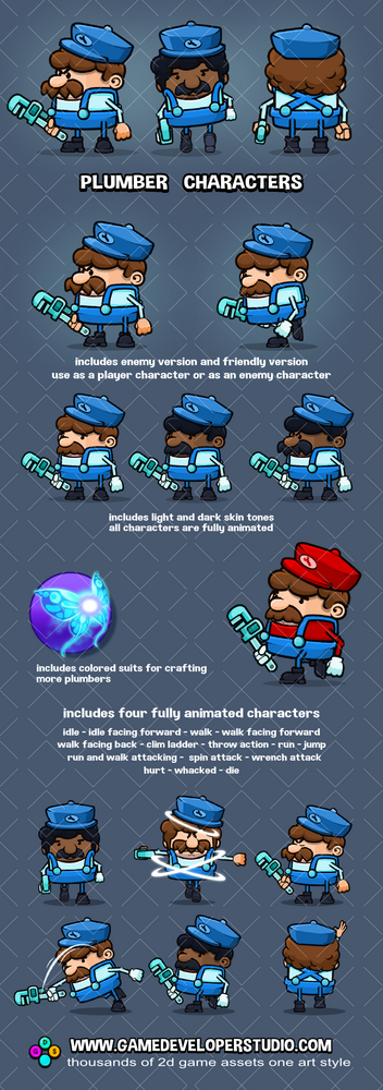 Plumber characters by Robert Brooks - gamedeveloperstudio.com