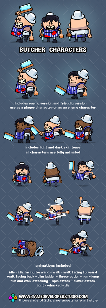 Butcher characters by Robert Brooks - gamedeveloperstudio.com