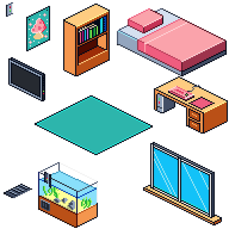 Isometric Bedroom Assets by gurokitty