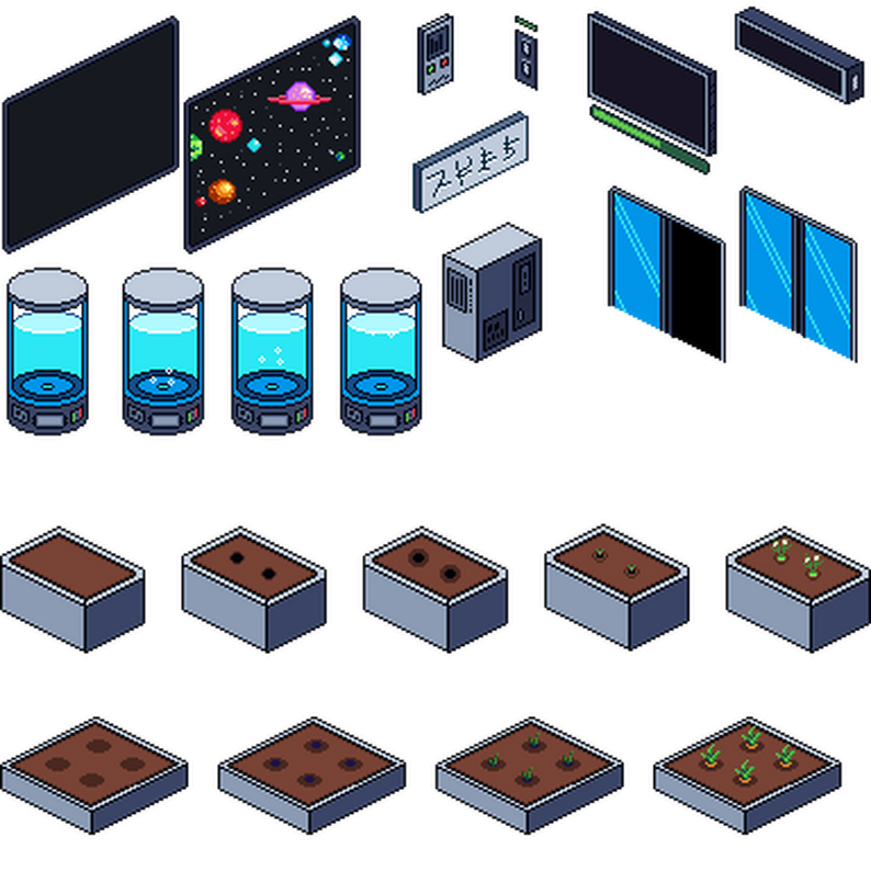 Isometric Space Assets (with simple plant animations) by gurokitty