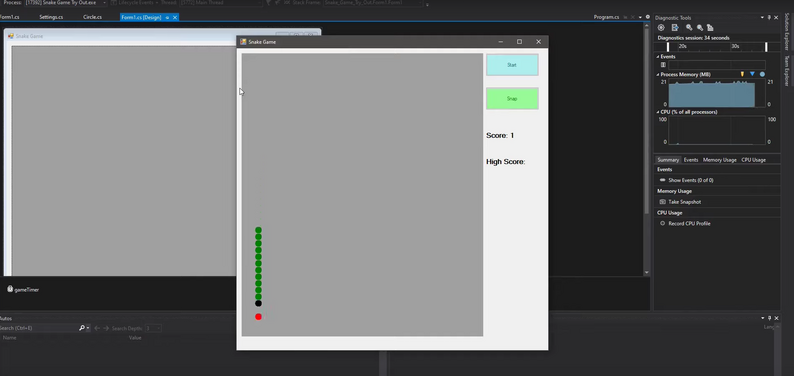 Classic Snake Game Made with Win Forms and C# Tutorial by MOO ICT