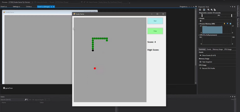 Classic Snake Game Made with Win Forms and C# Tutorial by MOO ICT