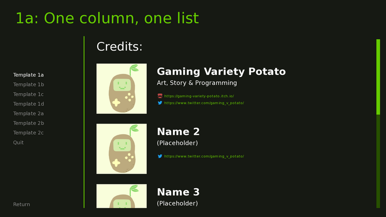 Ren'Py Credits Screen UI Templates by Gaming Variety Potato
