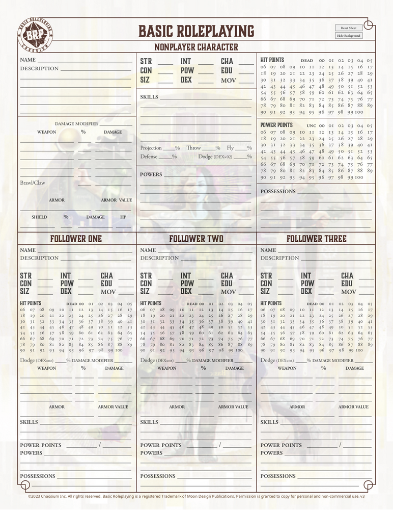 Basic Roleplaying Free Handouts And Character Sheets Pack By Chaosium