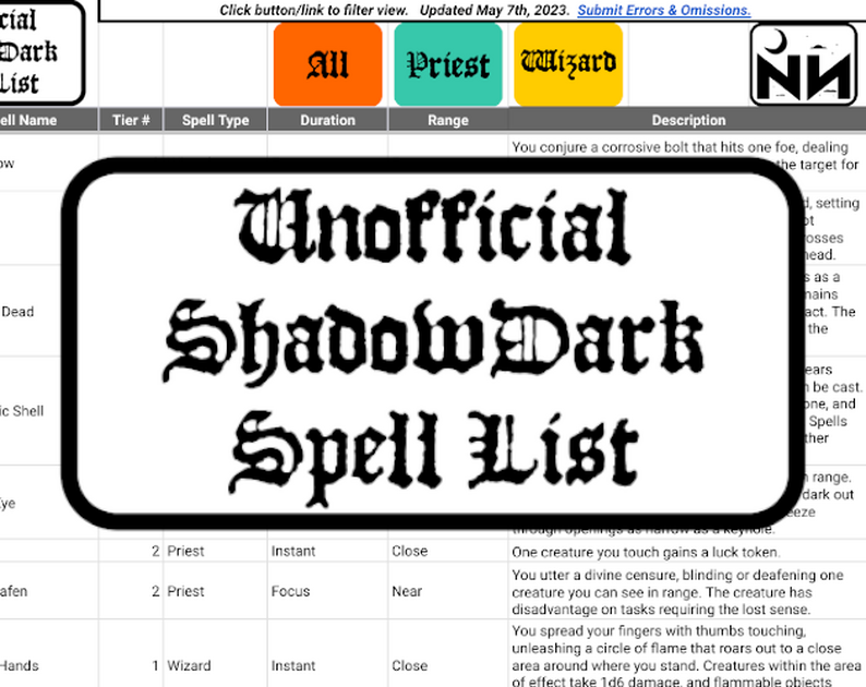 Unofficial Shadowdark Spell List by Night Noon Games | Michael Putlack