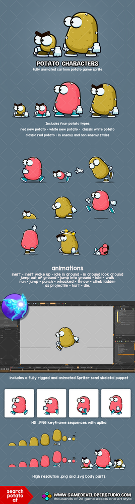 Potato characters by Robert Brooks - gamedeveloperstudio.com
