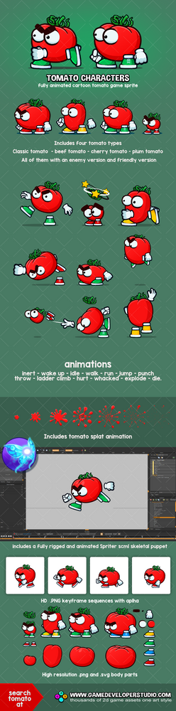 Tomato characters by Robert Brooks - gamedeveloperstudio.com