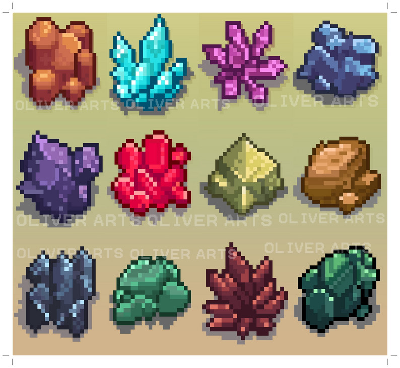 Pack of vector pixel art,stones,rocks and crystals,pixel art,8-bit ...