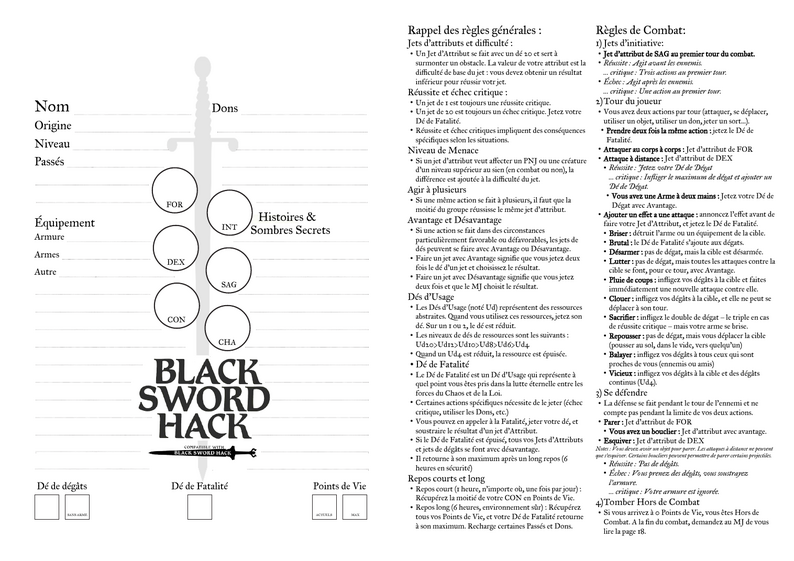 Black Sword Hack - Character Sheet with Quick Rules by UristMacItchIo