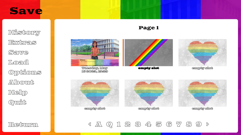 Pride Rainbow Ren'py GUI Design by Jaime Scribbles Games