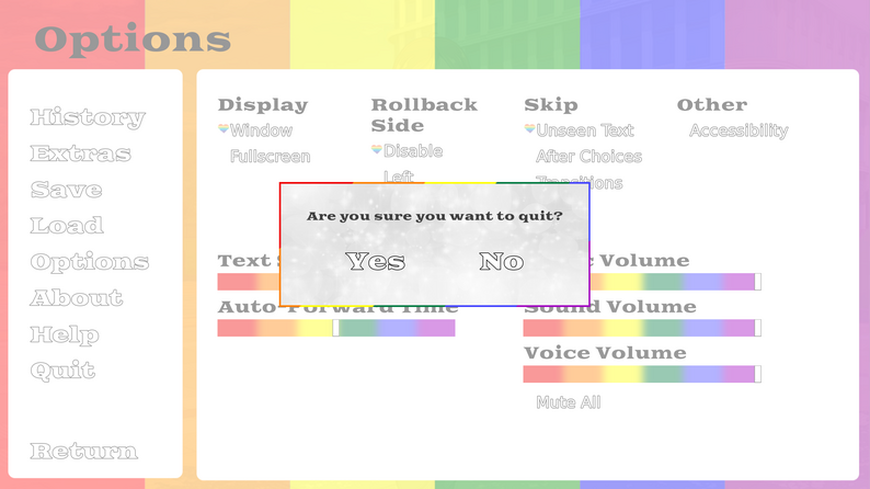 Pride Rainbow Ren'py GUI Design by Jaime Scribbles Games