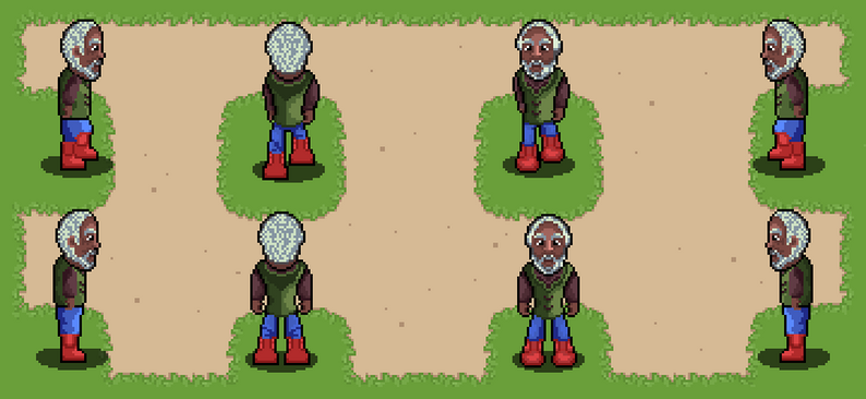 2D Pixel Art Topdown NPC Older Villager Man by Pixxilandartstudio