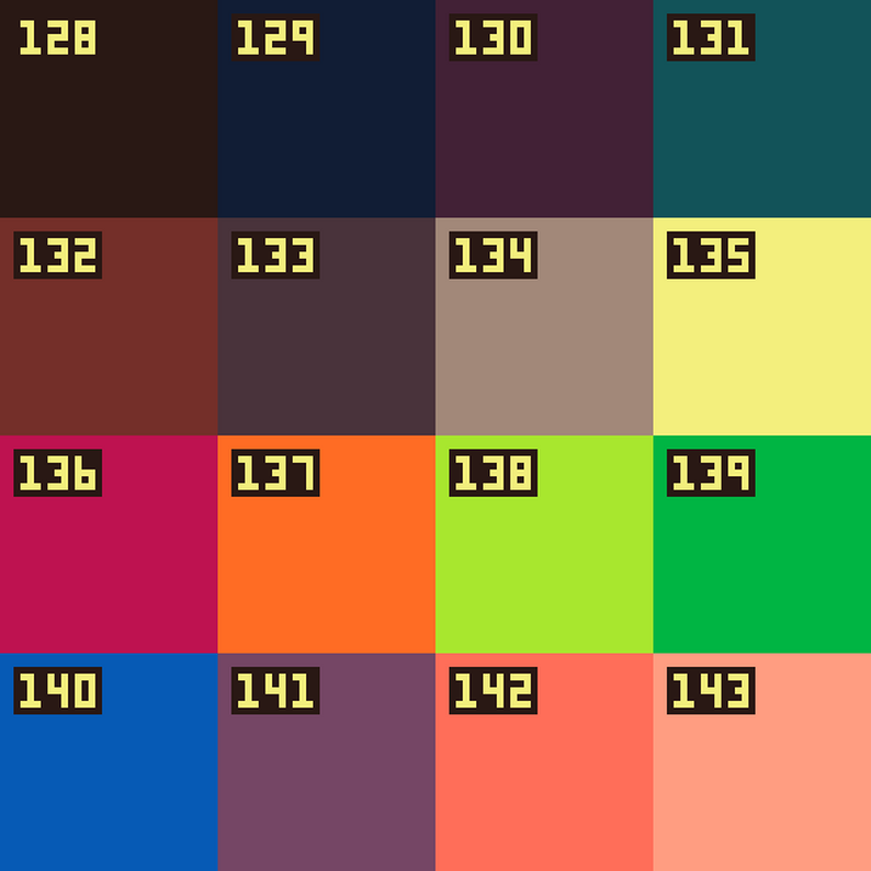 PICO-8: Color Reference by MBoffin (Dylan Bennett)