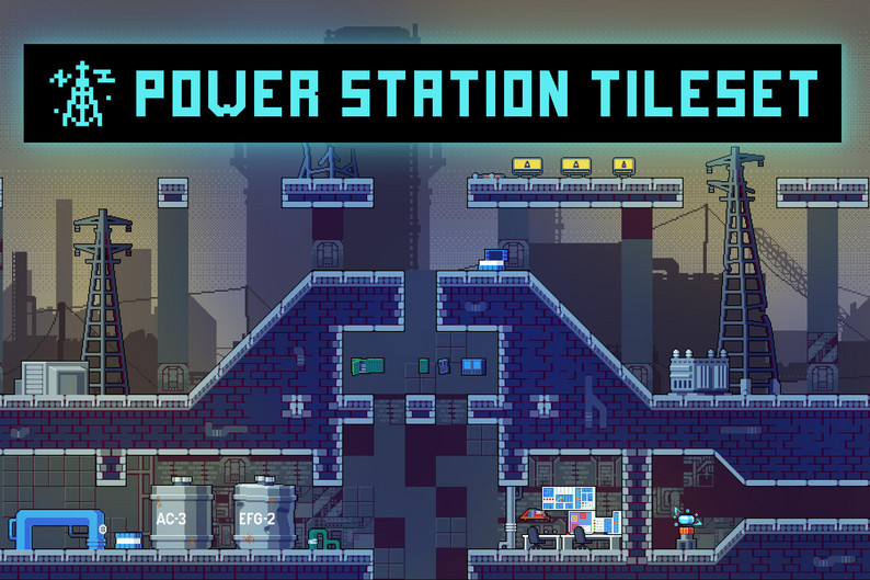Power Station Free Tileset by Free Game Assets (GUI, Sprite, Tilesets)