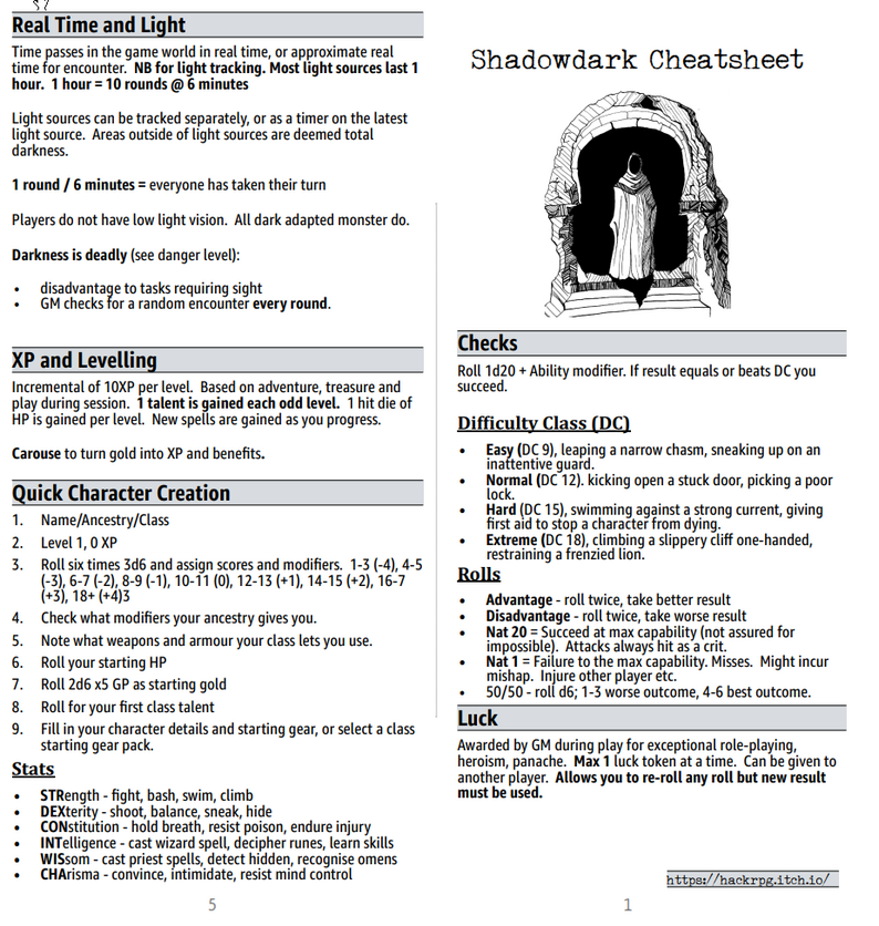Shadowdark Cheatsheet by HackRPG