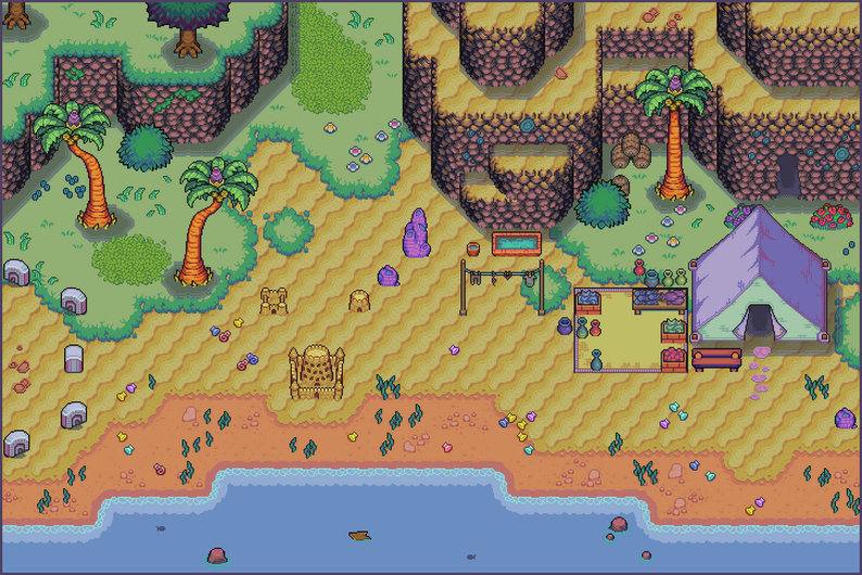 Grassland, Beach, Building exteriors tileset (Aesthetic biomes pack 1 ...