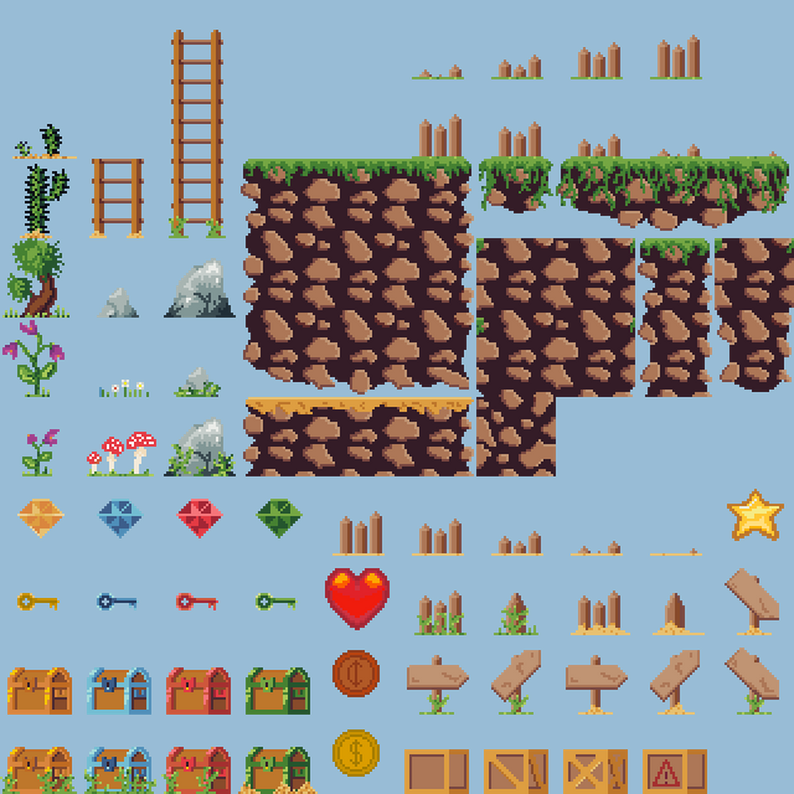 Jungle Tiles Set Pixel-Art (32px / 64px) by SPOcreativ