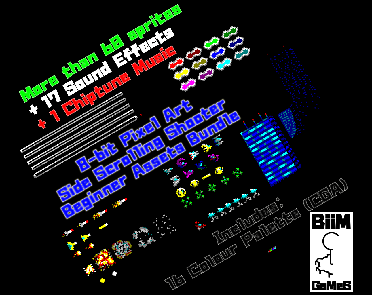 8-bit Pixel Art Side Scrolling Shooter Beginner Assets Bundle (art+SFX ...
