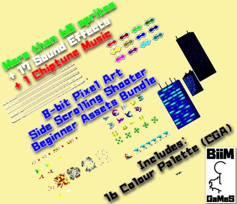 8-bit Pixel Art Side Scrolling Shooter Beginner Assets Bundle (art+SFX ...