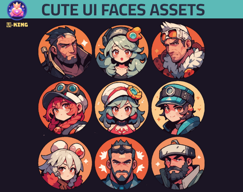Cute Vector Character Faces Assets UI by UI-KING