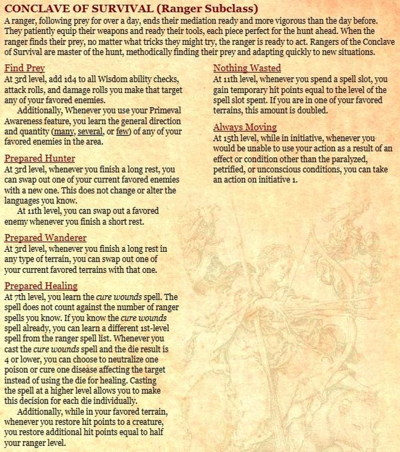 Conclave of Survival (Ranger Subclass for use with Dungeons and Dragons ...