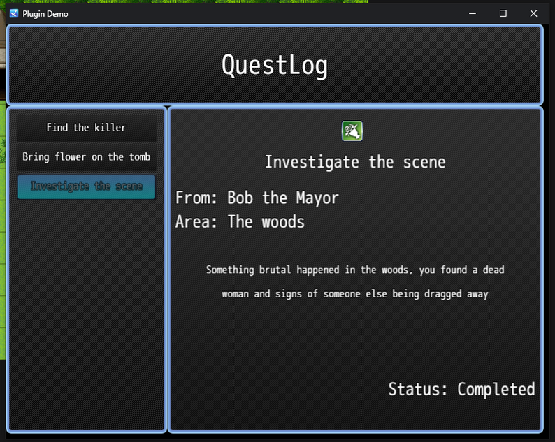 RPG Maker MZ Plugin: QuestLog by WinterDream Games Creator