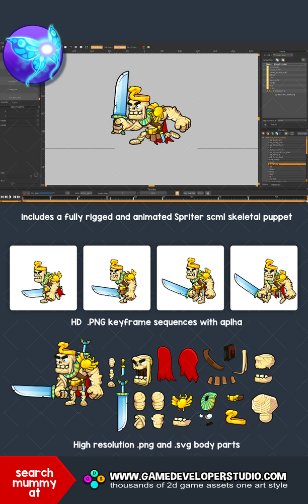 Mummy boss characters by Robert Brooks - gamedeveloperstudio.com