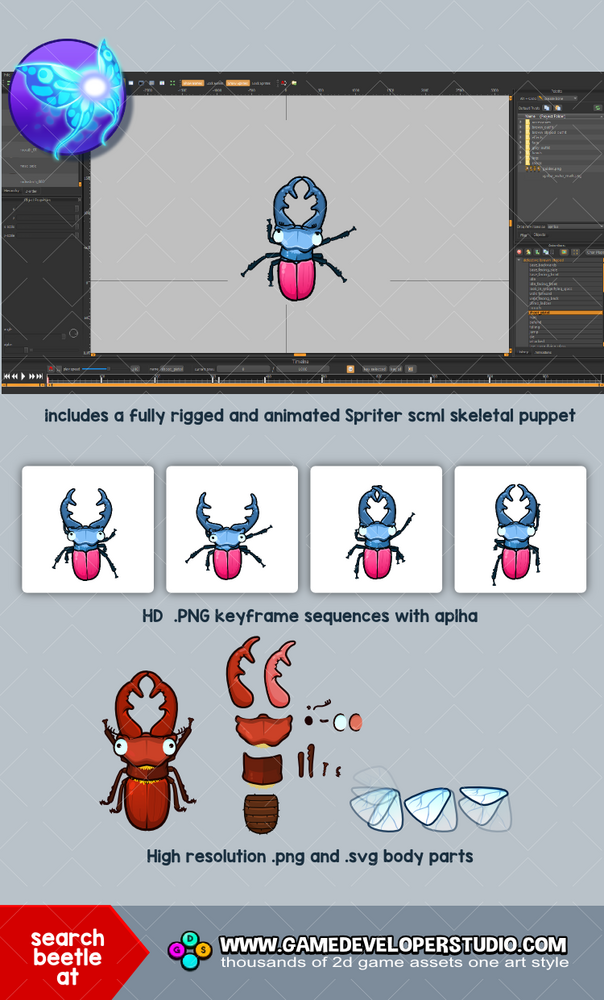 Top down stag beetle by Robert Brooks - gamedeveloperstudio.com