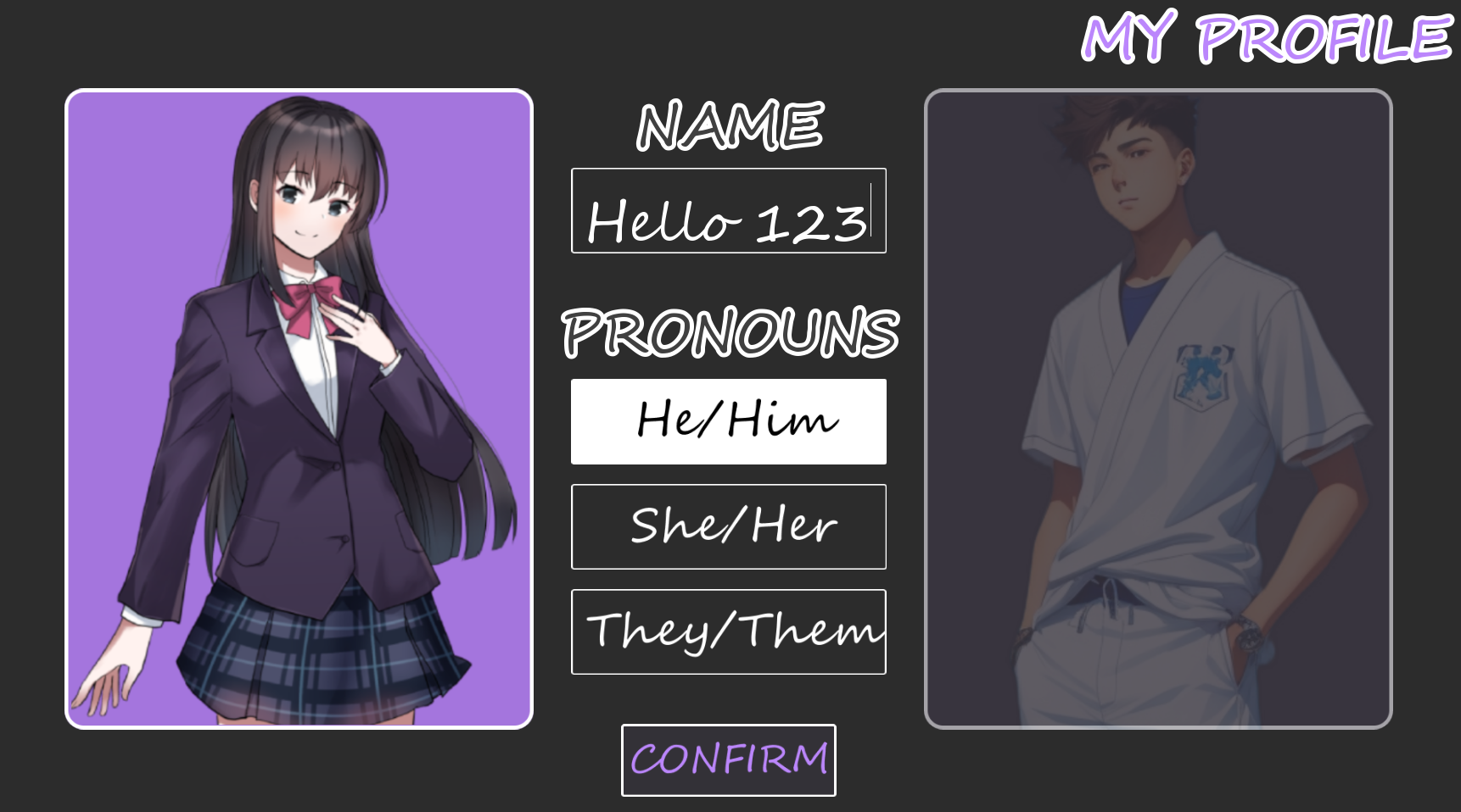 Renpy Name Input & Gender selection Screen by Smileflower