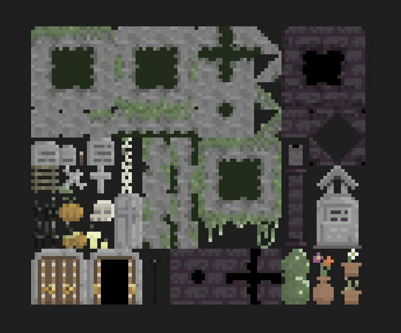 Graveyard Dungeon 8x8 Platform Tileset Game assets by GIANMANSUPER