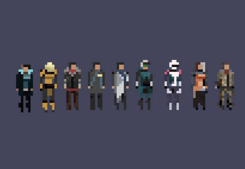 17 sci-fi characters - pixel art by HeartDoor