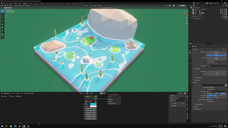 Blender rocedural stylized water foam shader by MUMLADZE
