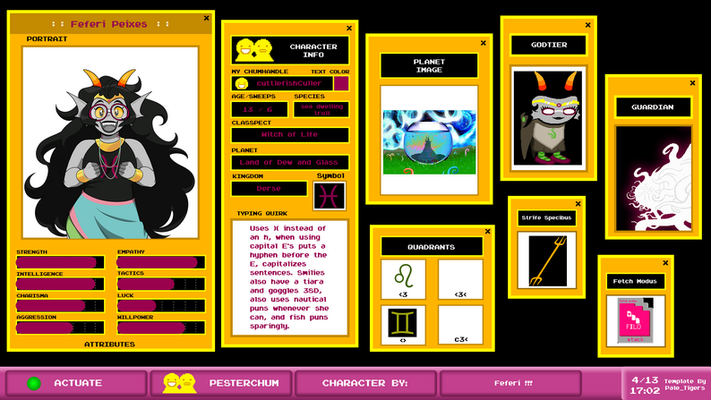 Pesterchum Character Sheet Template by paletigers
