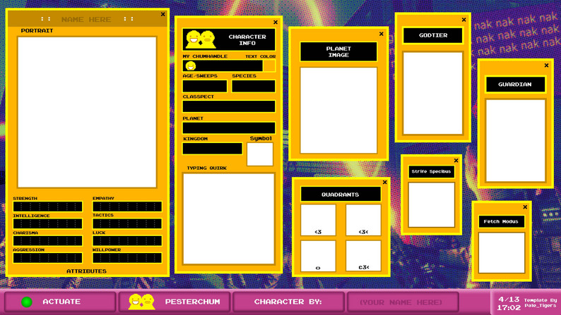 Pesterchum Character Sheet Template by paletigers
