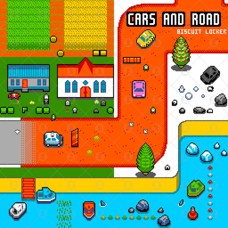 Pixel Cars and Road Set by biscuitlocker