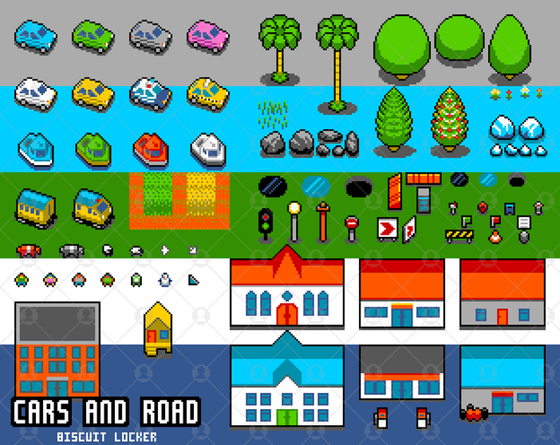 Pixel Cars and Road Set by biscuitlocker