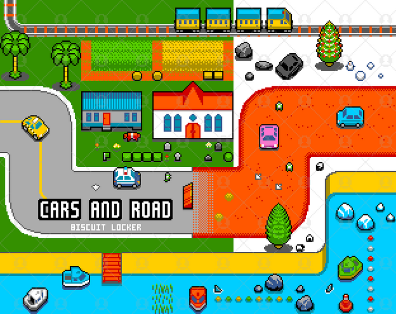 Pixel Cars and Road Set by biscuitlocker