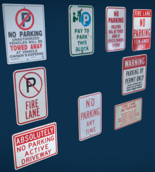 No Parking + No Fire Low Poly Sign Pack Combo by b._.render