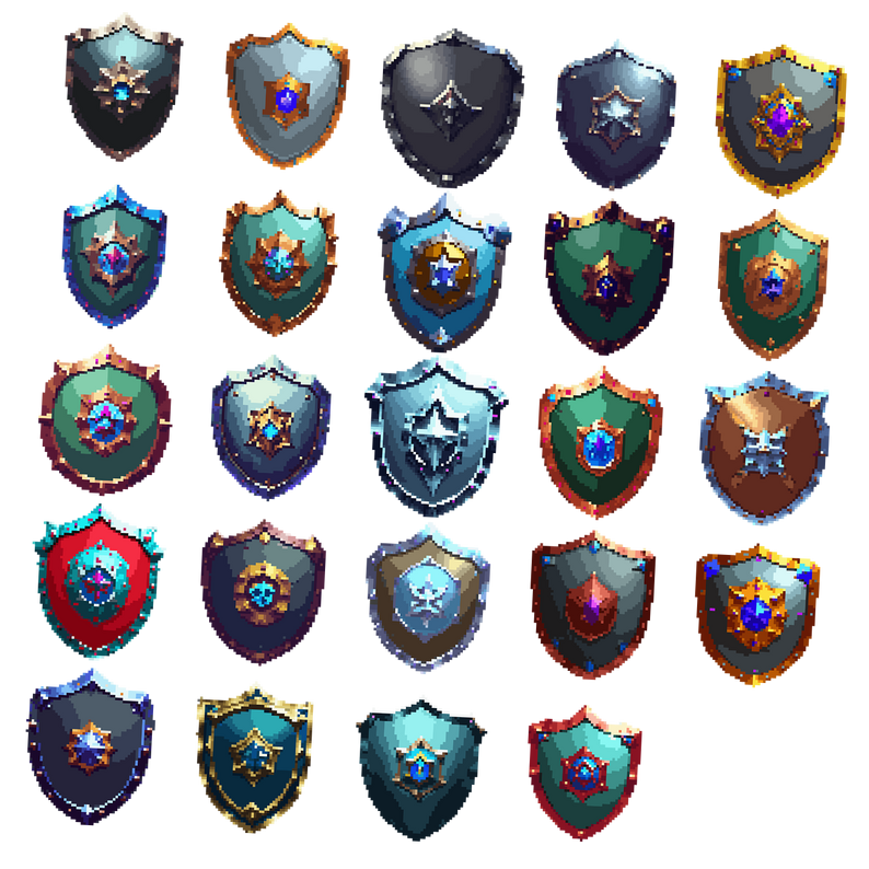 24 Fantasy Shields Assets V2 - Pixelart / Pixel Art sprite shield Pack ...