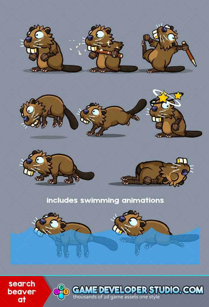 Animated beaver by Robert Brooks - gamedeveloperstudio.com