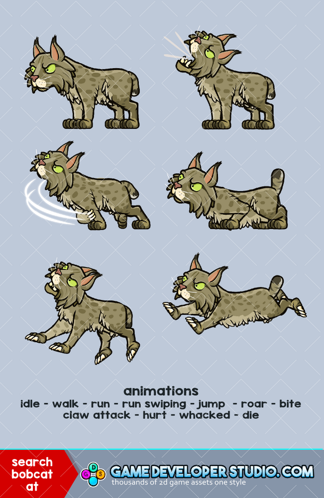 Animated bobcat by Robert Brooks - gamedeveloperstudio.com