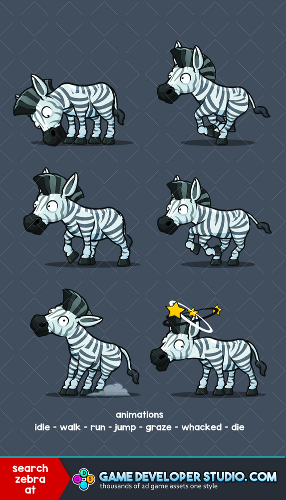 Animated zebra by Robert Brooks - gamedeveloperstudio.com