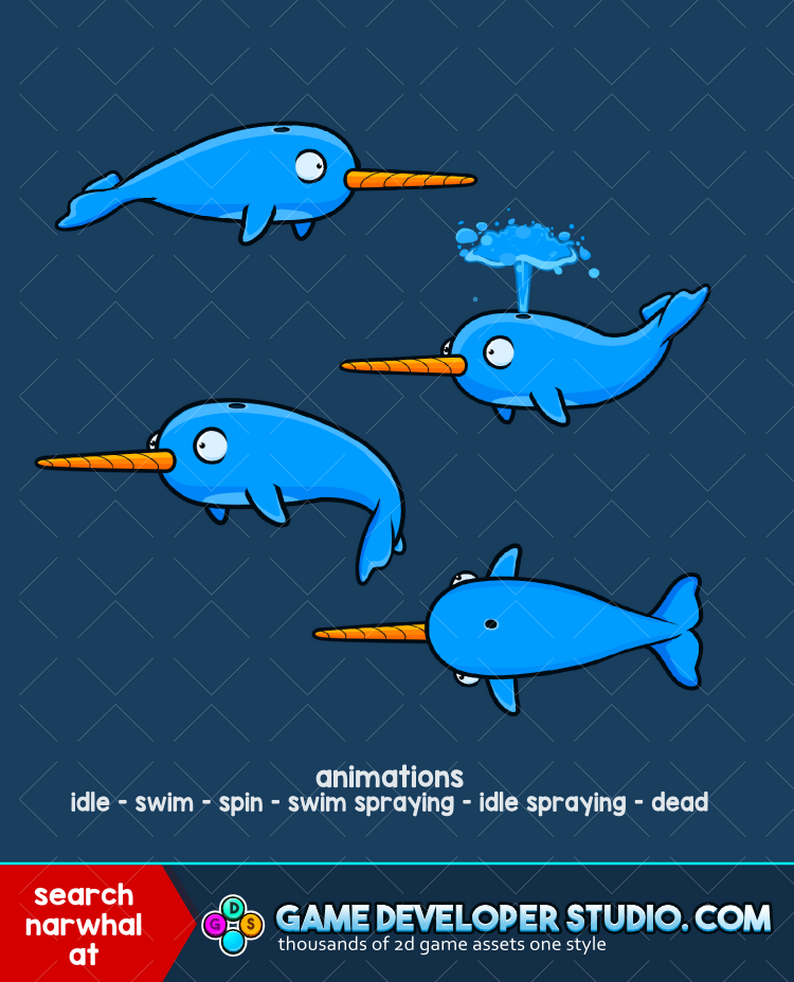 Animated narwhal by Robert Brooks - gamedeveloperstudio.com