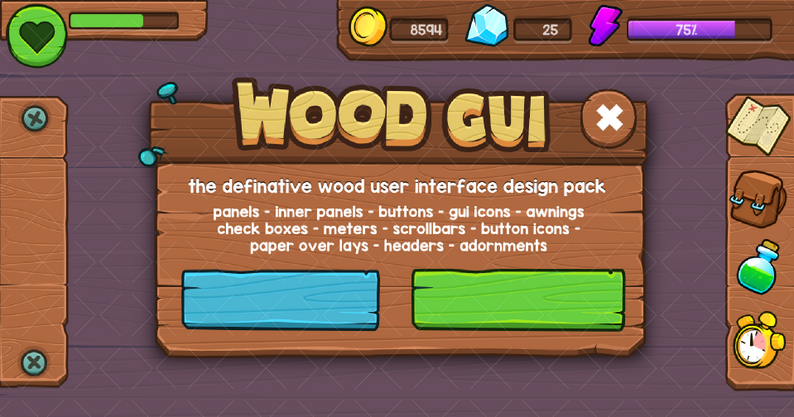 Wood theme game GUI by Robert Brooks - gamedeveloperstudio.com