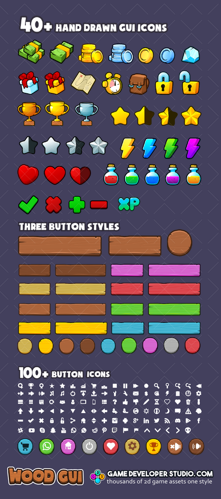 Wood theme game GUI by Robert Brooks - gamedeveloperstudio.com