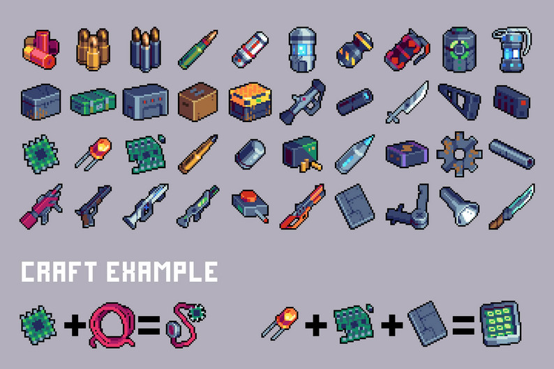 Cyberpunk Weapon and Ammo Pixel Icons by Free Game Assets (GUI, Sprite ...