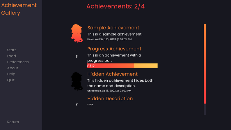Achievements for Ren'Py by Feniks
