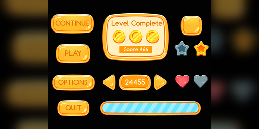 Gold 2d Mobile UI for casual game | CGA | by CGA Creative Game Assets